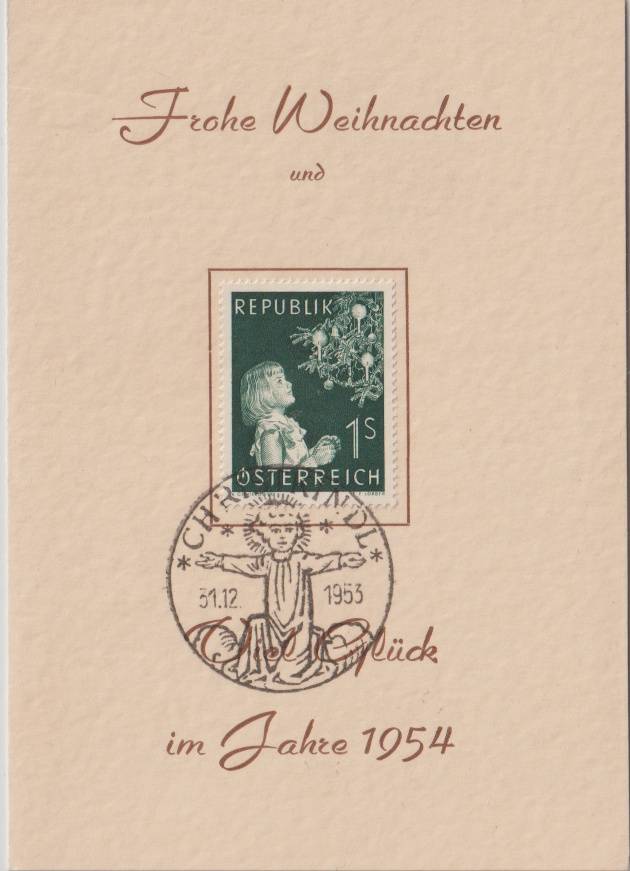 Österreich Briefmarken 1953: Christkindl-Faltkarte der Firma Sieger, v ...
