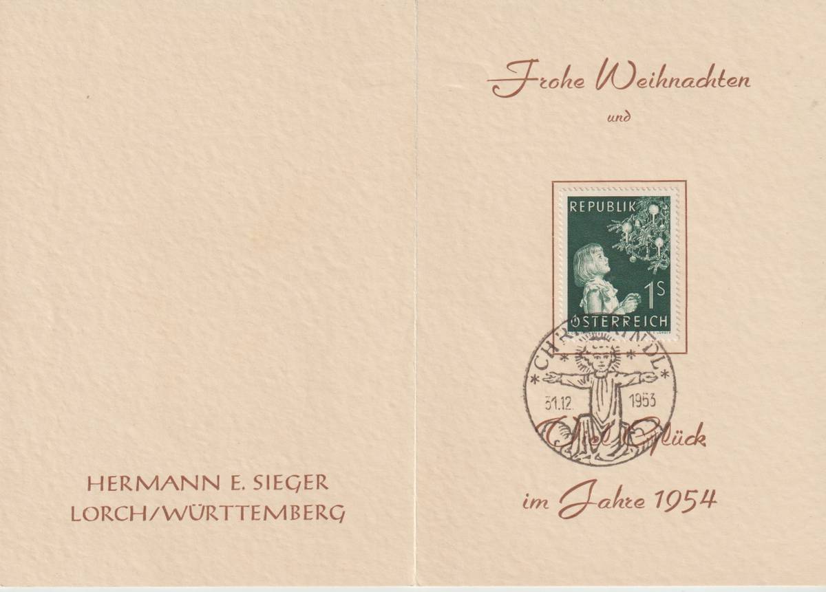 Österreich Briefmarken 1953: Christkindl-Faltkarte der Firma Sieger, v ...