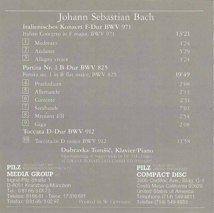 CD * Johann Sebastian Bach * Italienisches Konzert * Partita BWV 825 ...