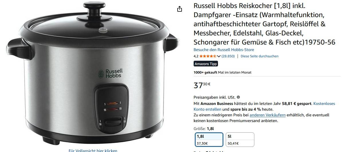 Reiskocher Russel & Hobbs, 1,8l, € 25,- (8010 Geidorf) - willhaben