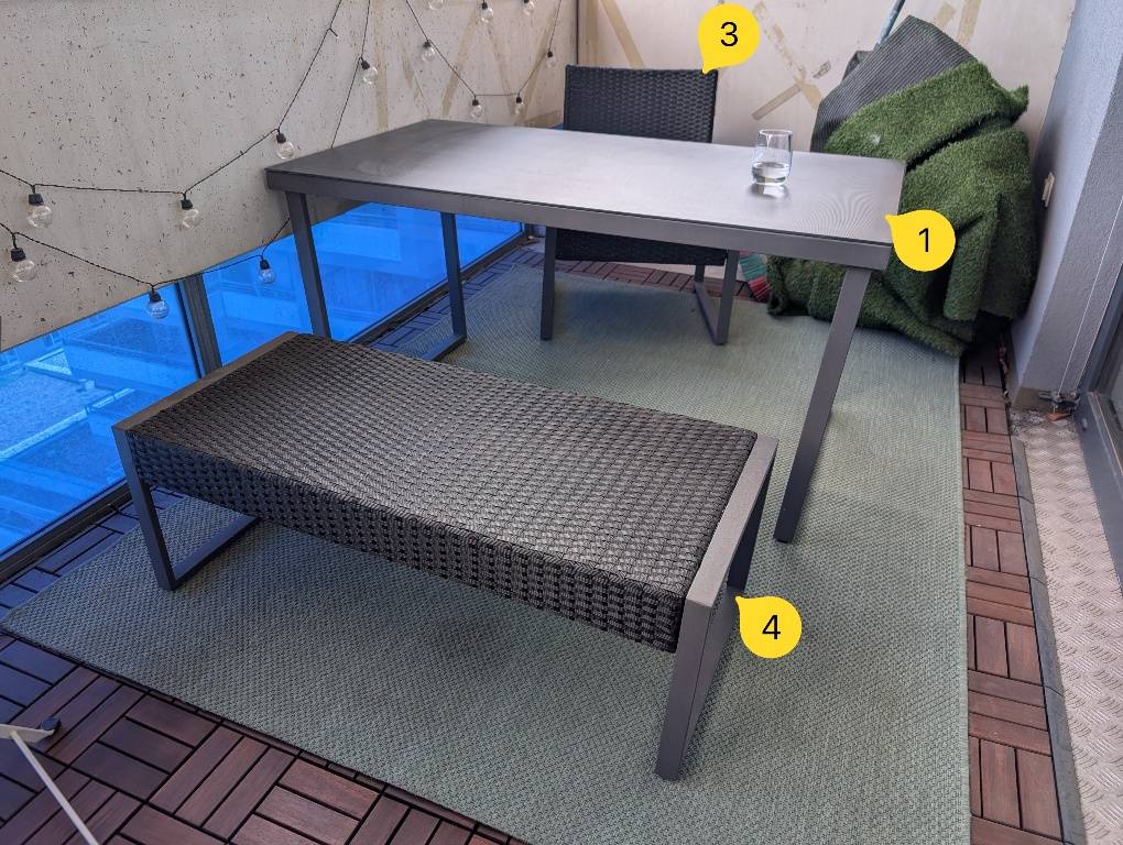 Moderne Gartengarnitur - Tisch + 4 Sitzplätze (2 Sessel, Zweisitzer ...