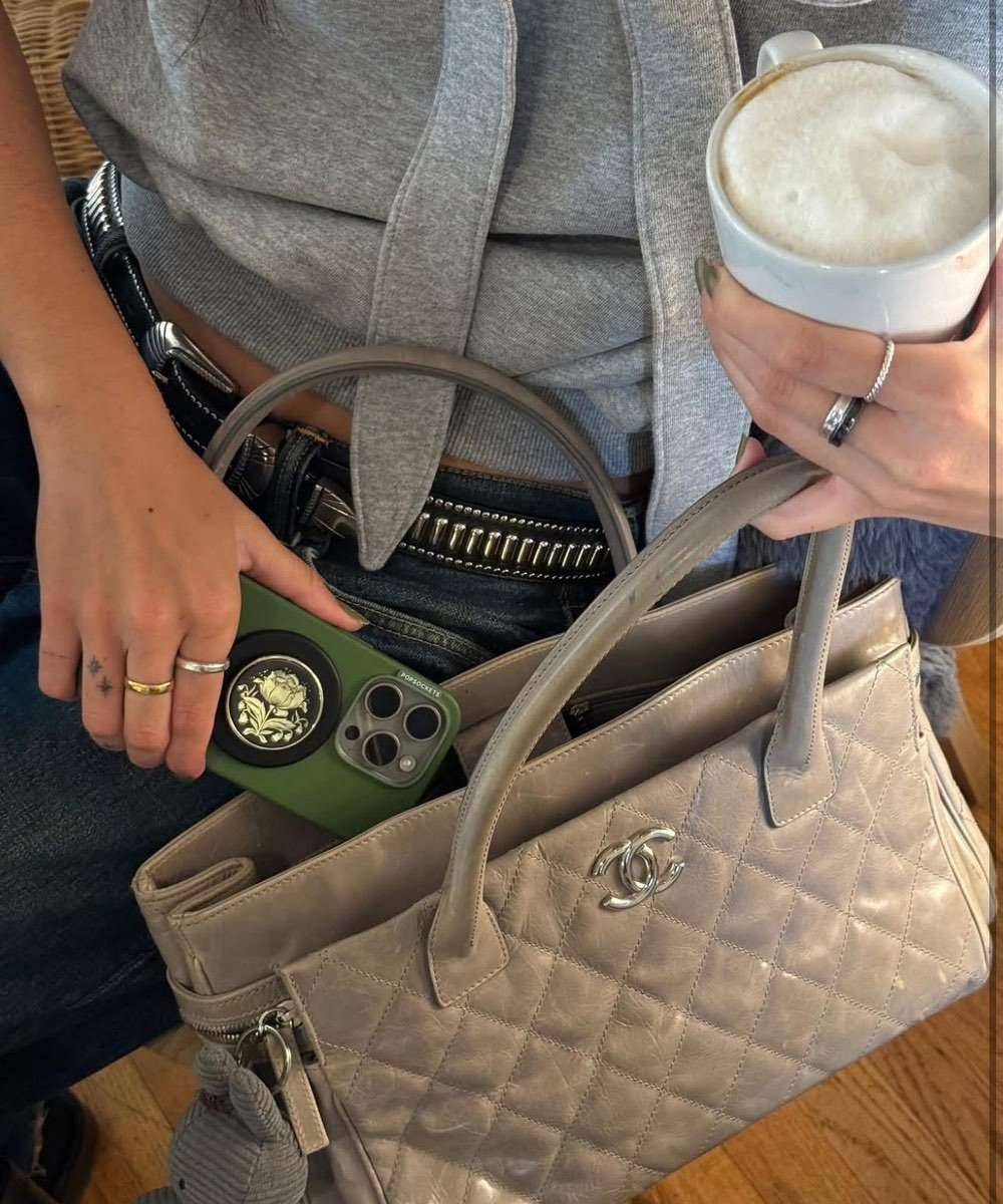 Chanel shopper Tote bag grau Silber Hardware Grey Mausgrau timeless bag ...