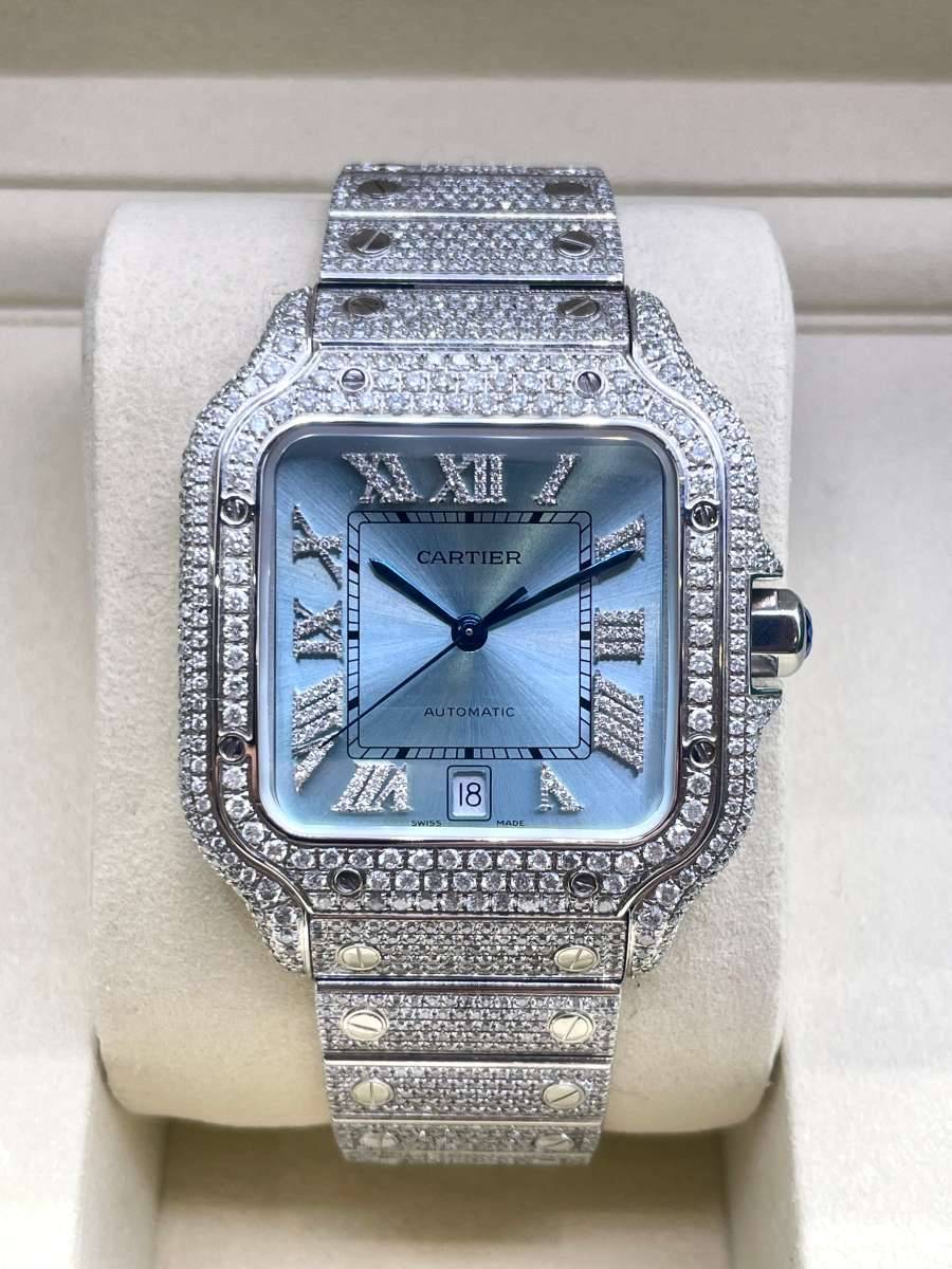 Cartier Santos Large Model, ICE BLUE Roman Diamond (Custom) Dial NEU ...