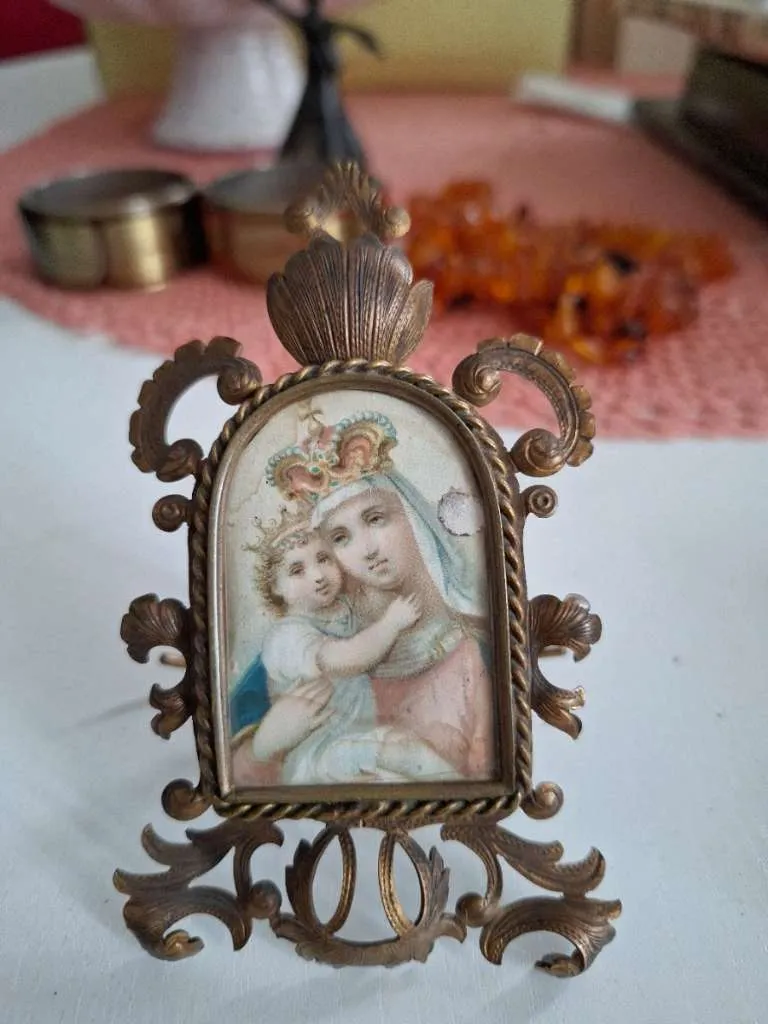 Antikes Marienbildnis im Metallrahmen - religiöse Miniatur, um 1900, € ...