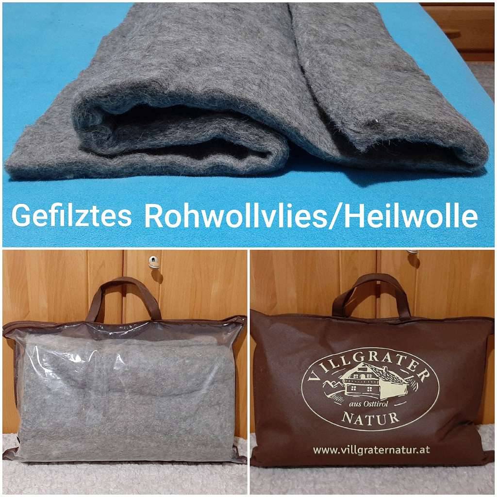 Gefilztes Rohwollvlies/ Heilwolle m. Lanolin, ca. 100x100cm, m. Tasche ...